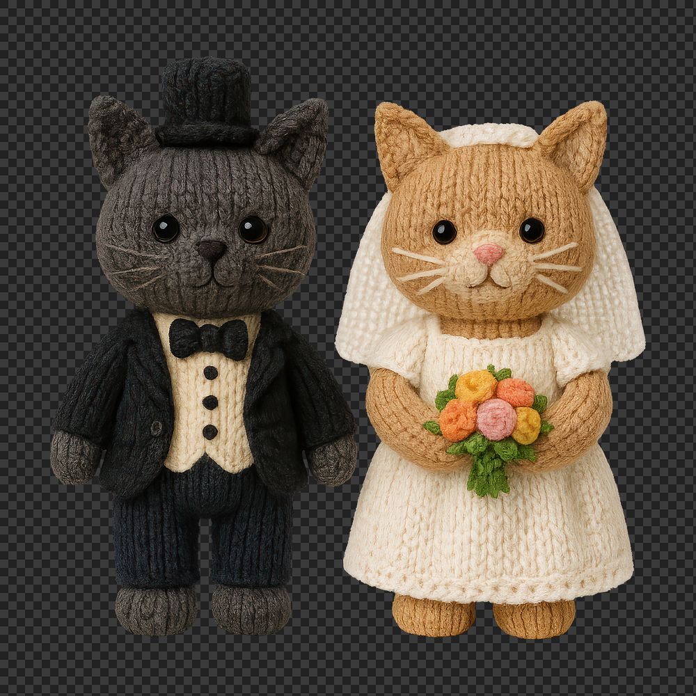 PNG Knitted cat wedding couple | Free PNG - rawpixel