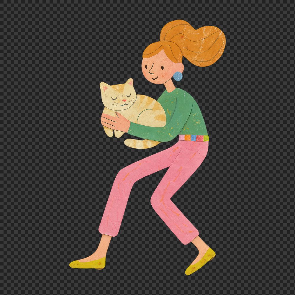 PNG Whimsical illustration girl cuddling | Free PNG - rawpixel