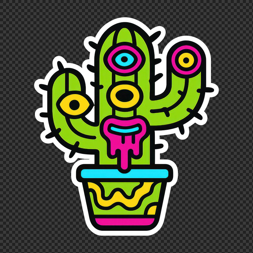 PNG Colorful psychedelic cactus illustration | Free PNG - rawpixel