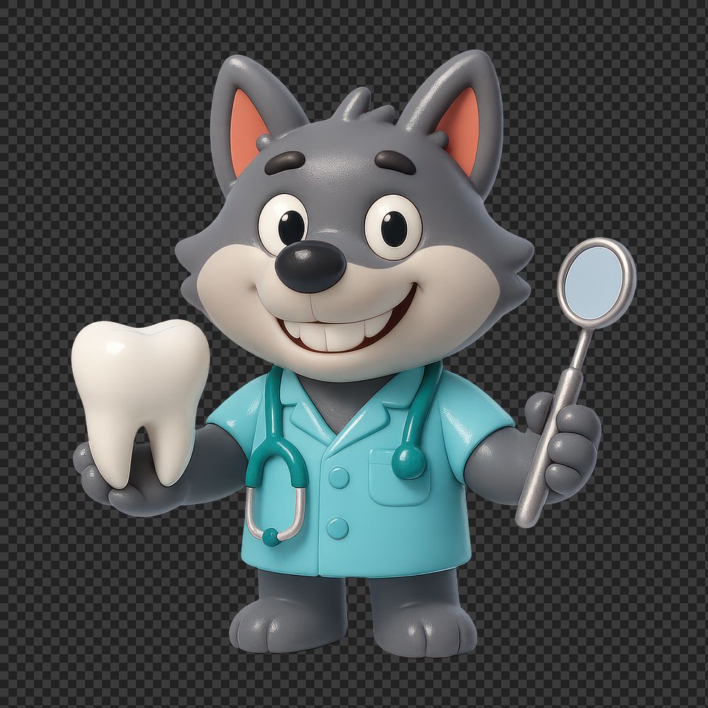 PNG Cartoon wolf dentist holding | Free PNG - rawpixel