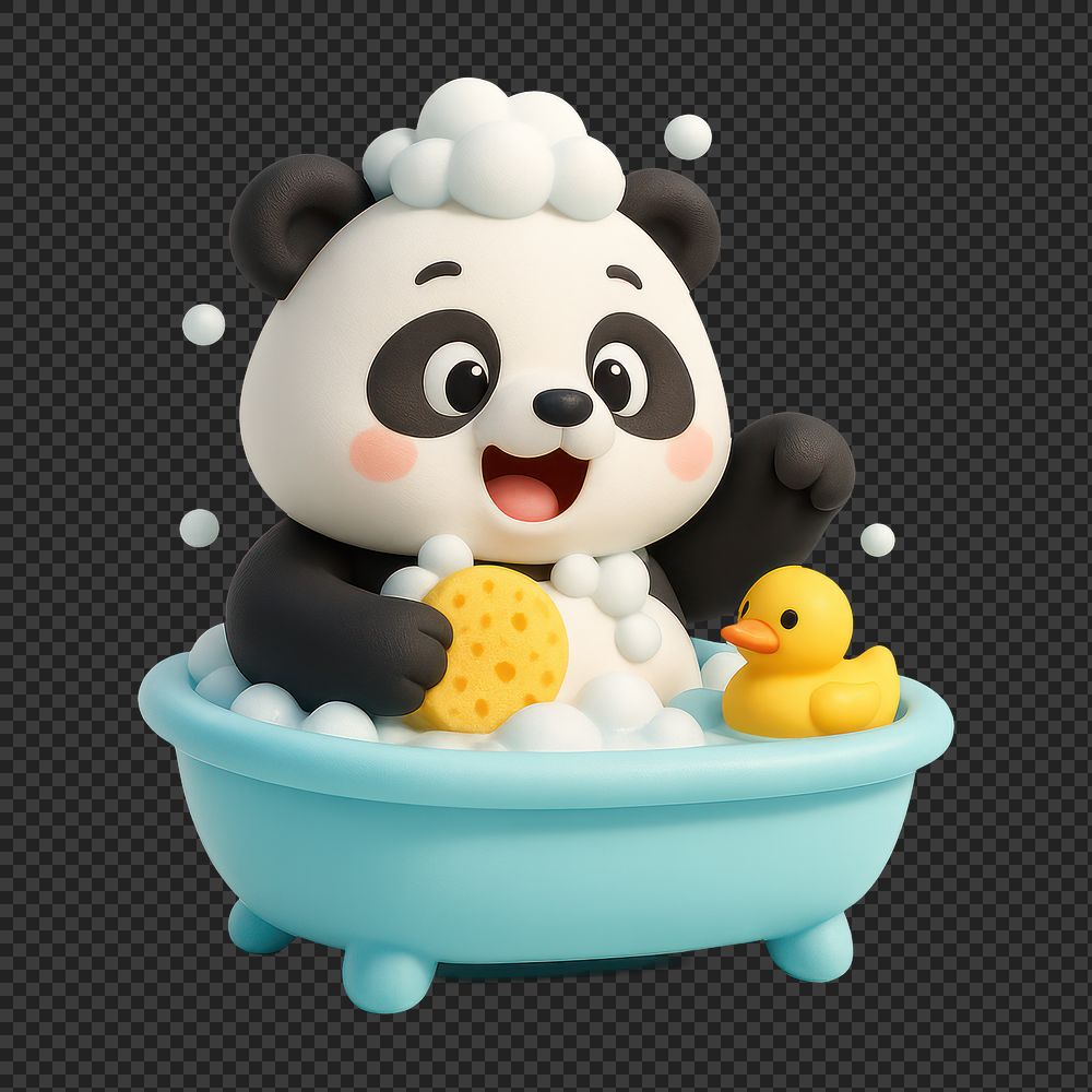 PNG Cute panda bath time | Free PNG - rawpixel