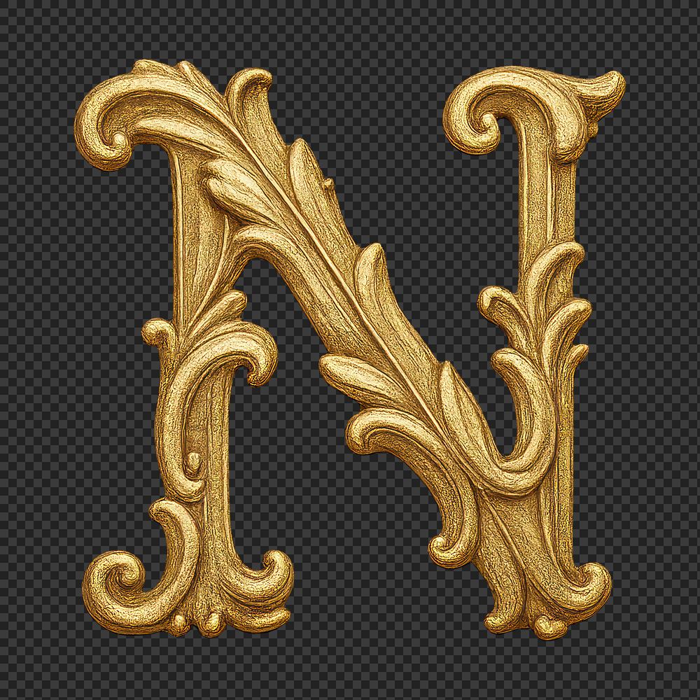 PNG Ornate golden letter N | Premium PNG - rawpixel