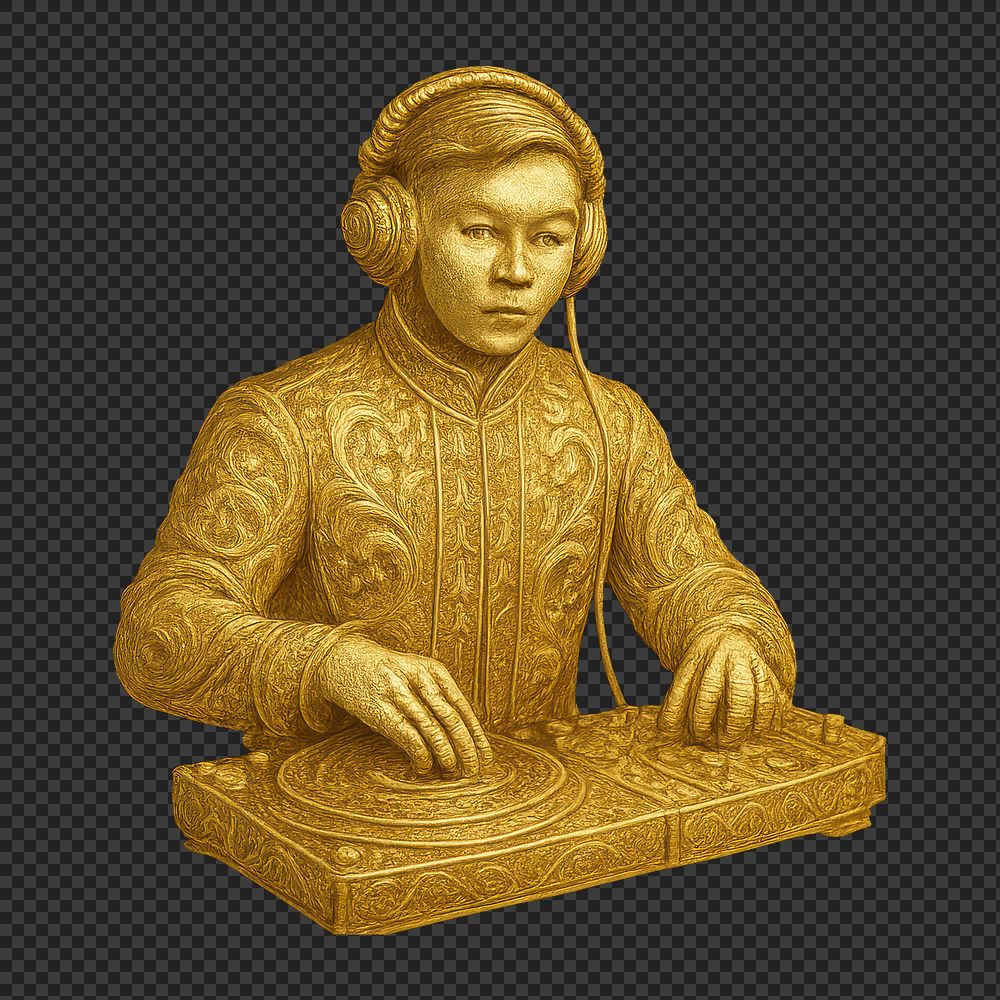 PNG Golden DJ statue mixing | Free PNG - rawpixel