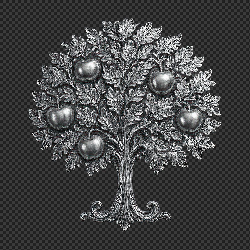 PNG Ornate silver apple tree | Free PNG - rawpixel
