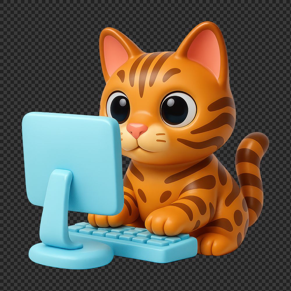 PNG Cute cat using computer | Free PNG - rawpixel
