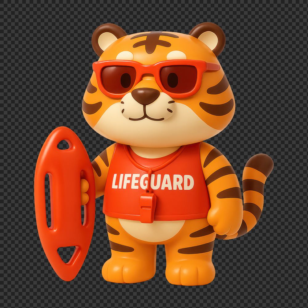 PNG Cartoon tiger lifeguard illustration | Free PNG - rawpixel
