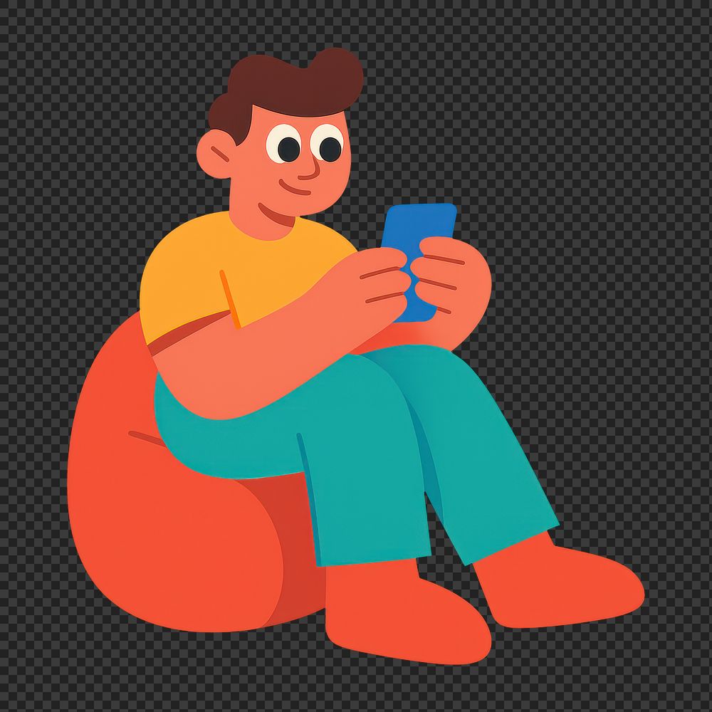 PNG Cartoon person using smartphone | Free PNG - rawpixel