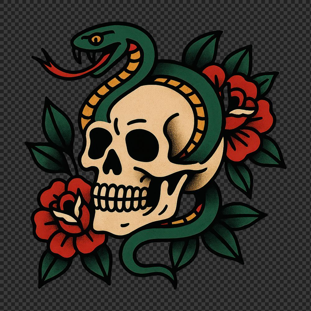 PNG Vintage skull snake tattoo | Free PNG - rawpixel