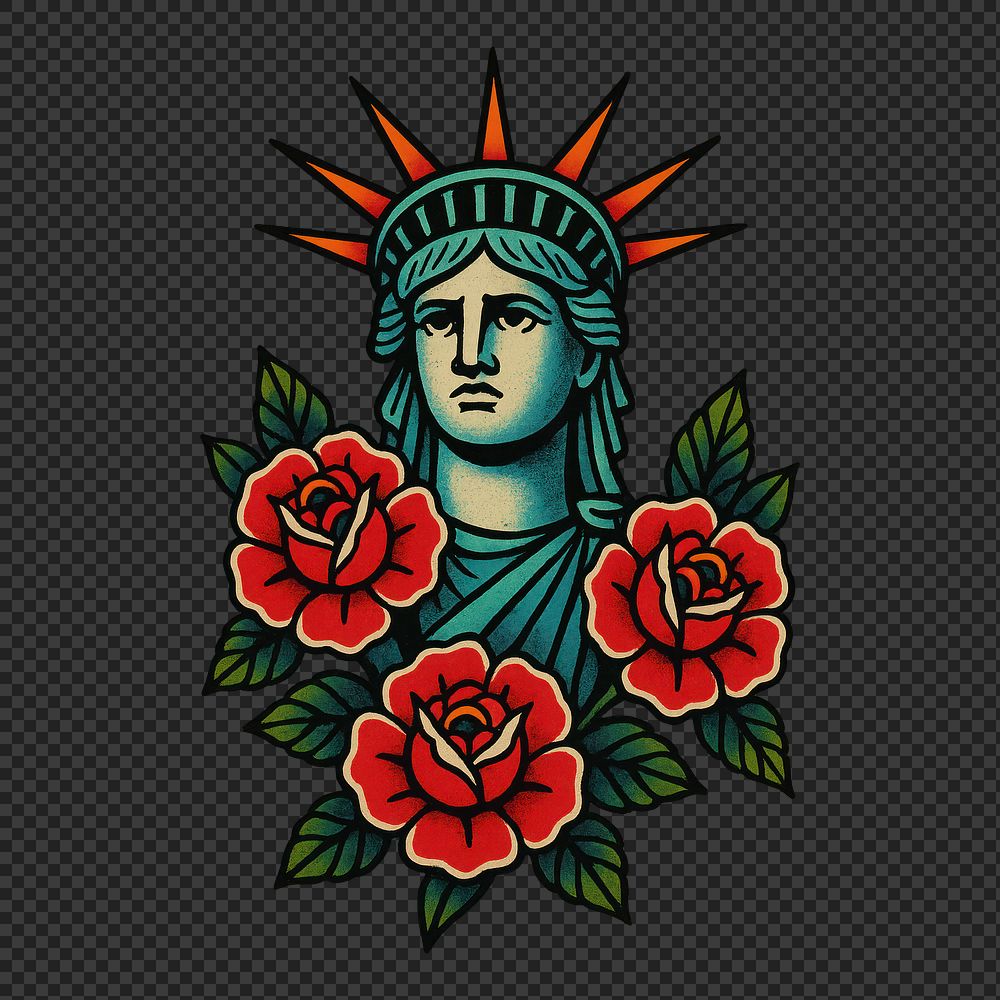 PNG Statue Liberty roses illustration | Free PNG - rawpixel