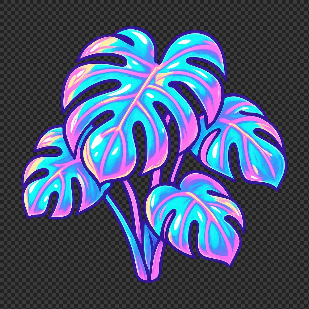 PNG Vibrant holographic monstera leaves | Free PNG - rawpixel