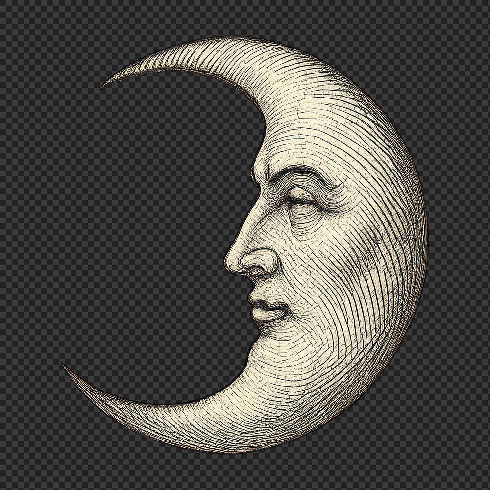 PNG Vintage crescent moon illustration | Free PNG - rawpixel