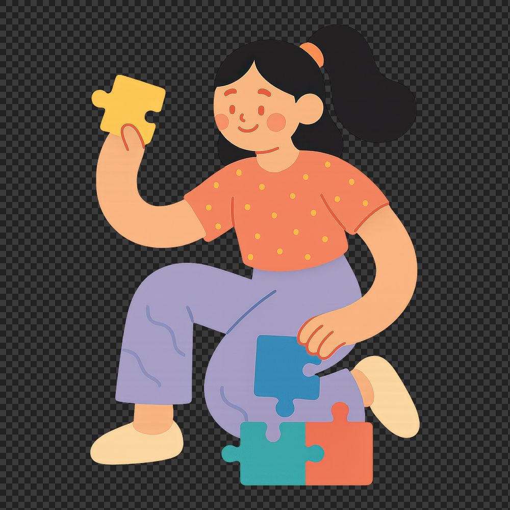 PNG Colorful puzzle-solving girl illustration | Free PNG - rawpixel
