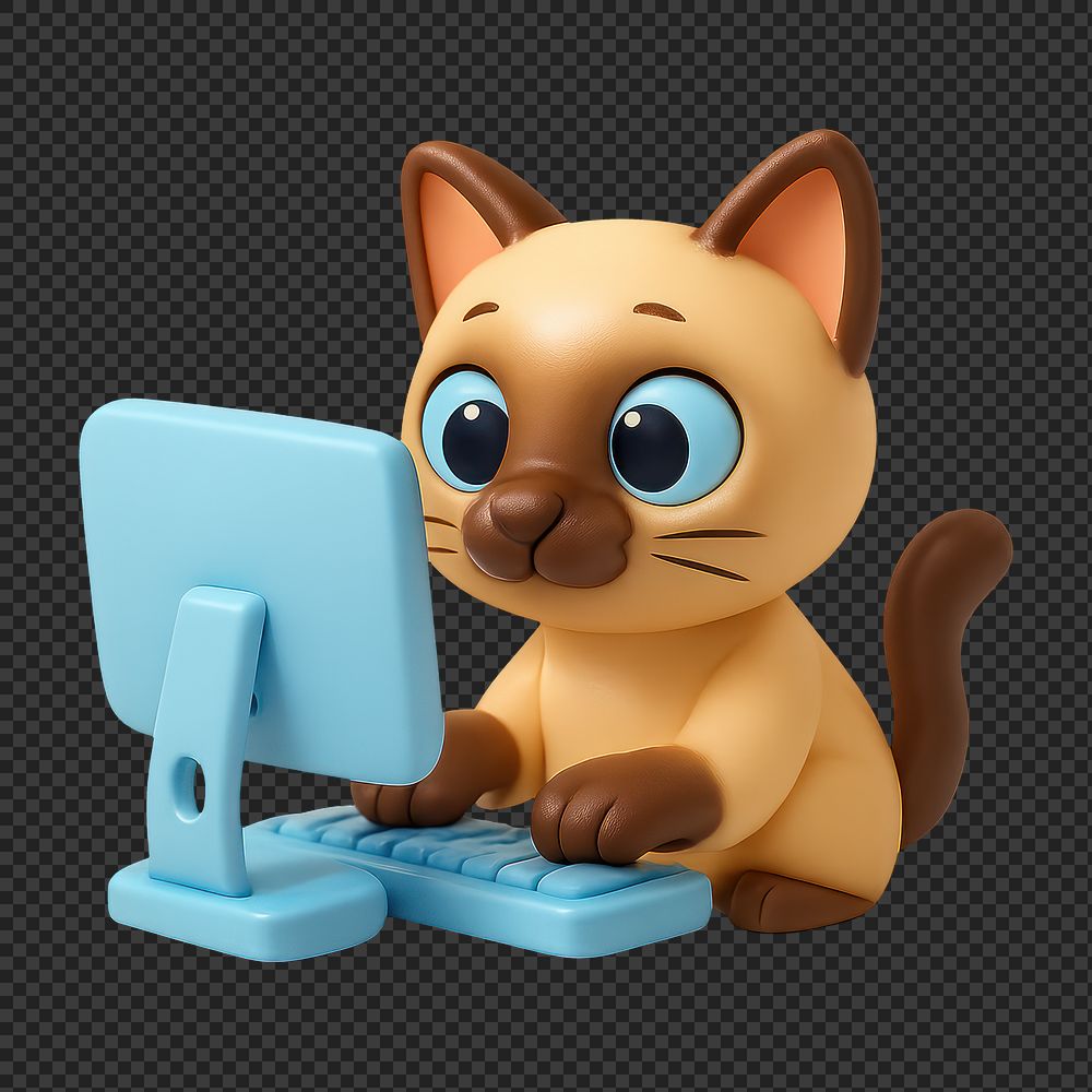 PNG Cute cat using computer | Free PNG - rawpixel