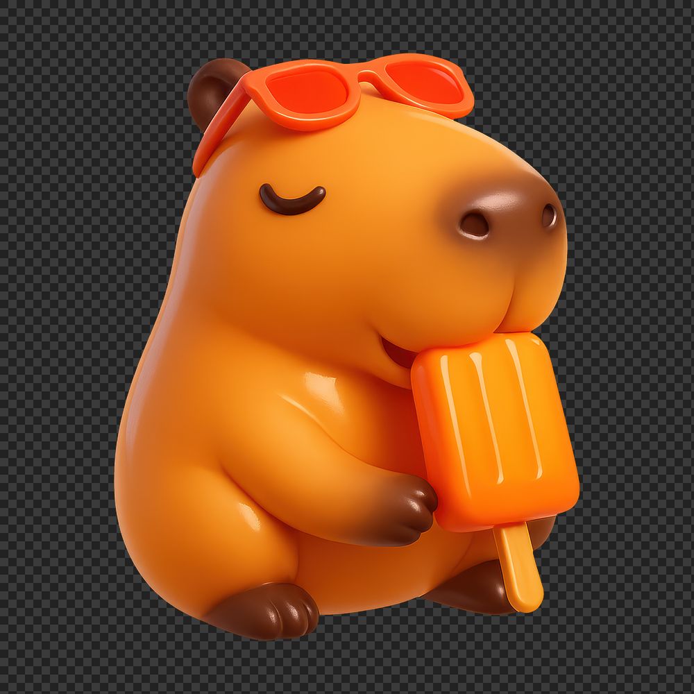 PNG Cute capybara enjoying popsicle | Free PNG - rawpixel