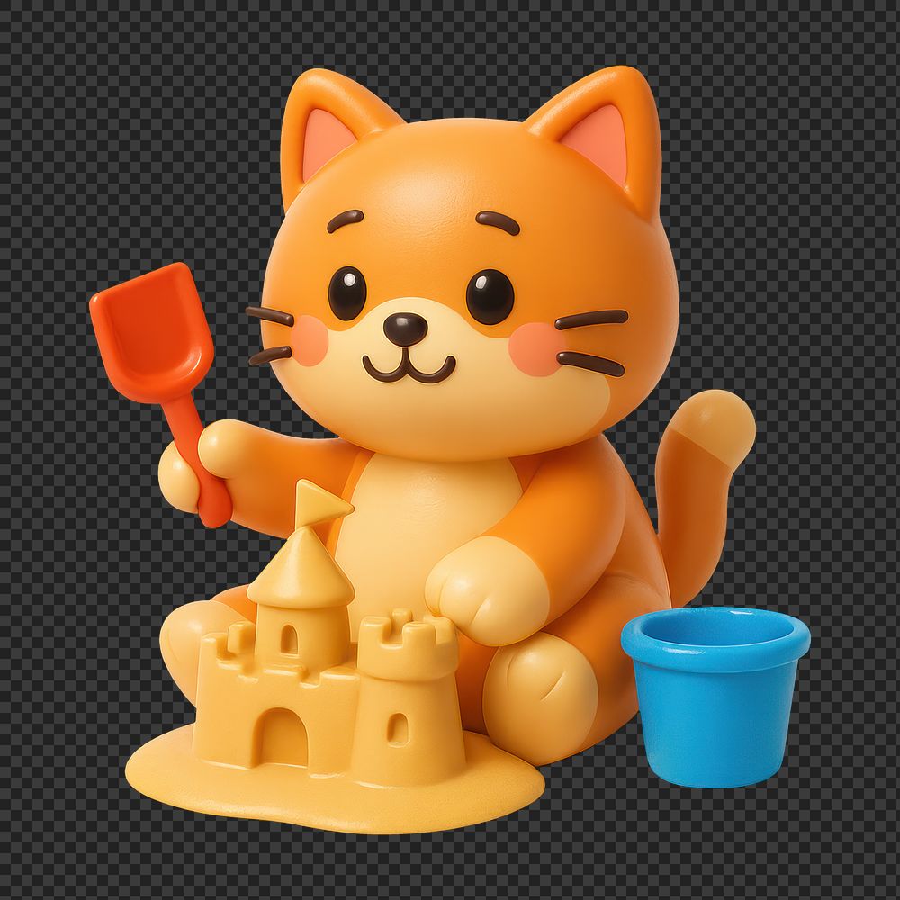 PNG Cute cat building sandcastle | Free PNG - rawpixel
