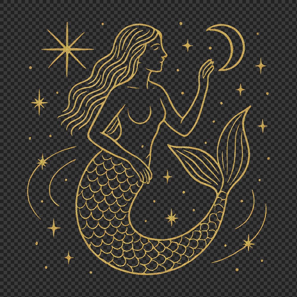 PNG Golden mermaid celestial illustration | Free PNG - rawpixel