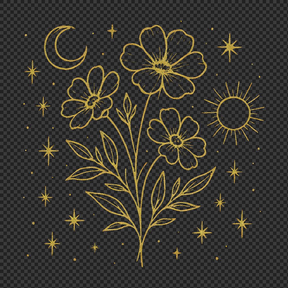 PNG Golden floral celestial illustration | Free PNG - rawpixel