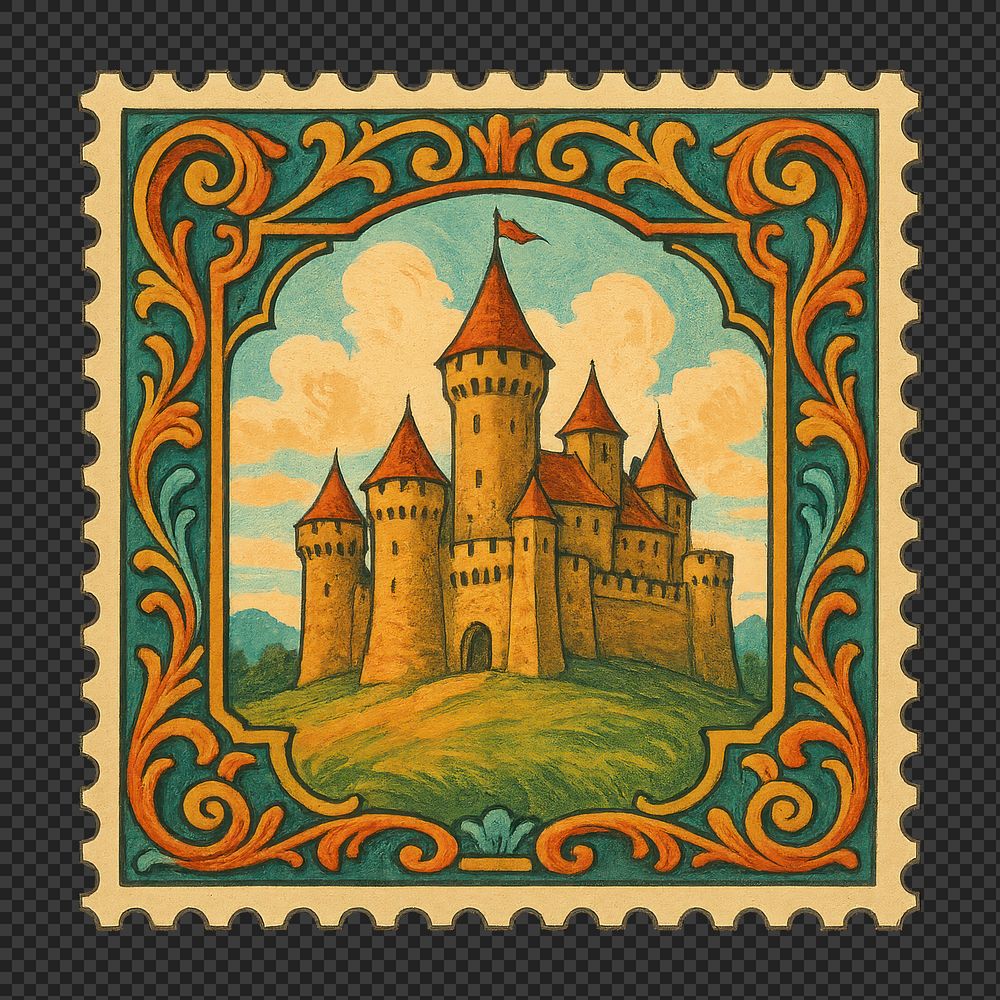 PNG Vintage castle stamp illustration | Free PNG - rawpixel