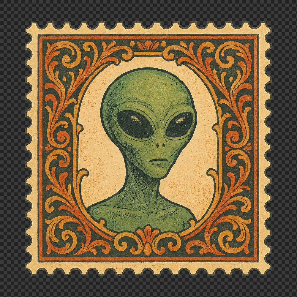 PNG Vintage alien postage stamp | Free PNG - rawpixel