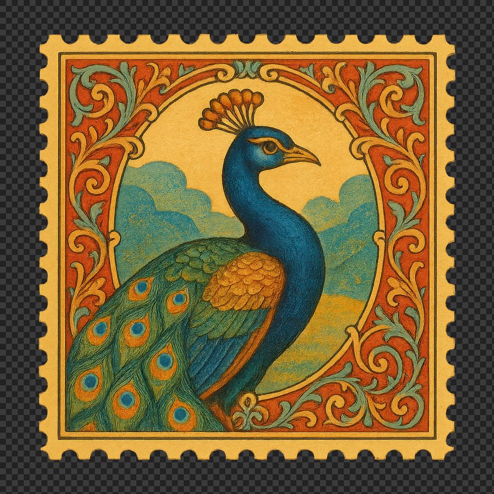 PNG Vintage peacock stamp illustration | Free PNG - rawpixel