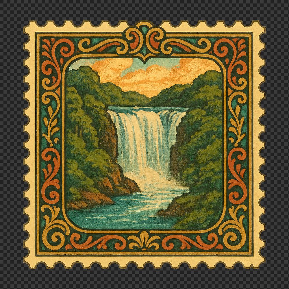 PNG Vintage waterfall stamp illustration | Free PNG - rawpixel