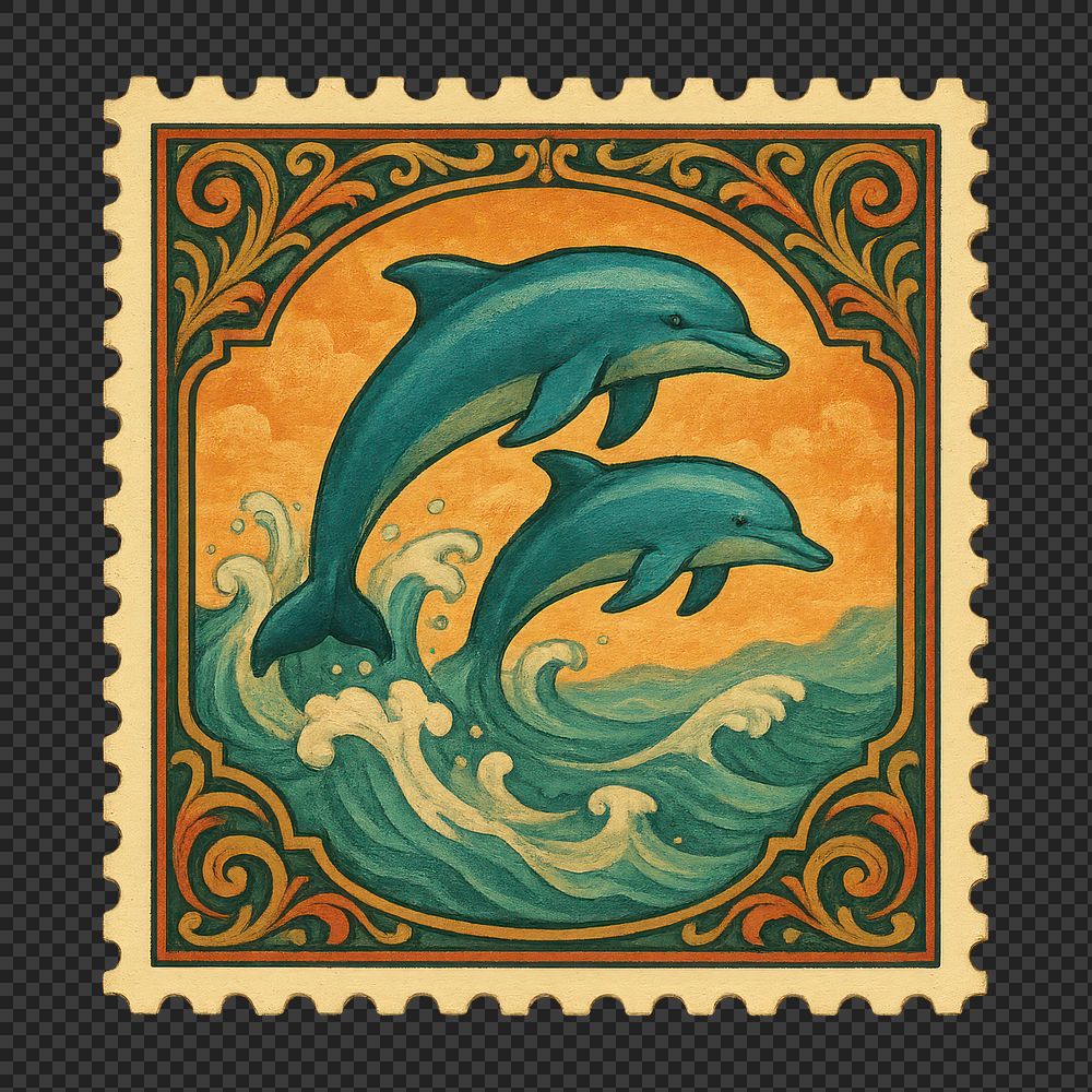 PNG Vintage dolphins ocean stamp | Free PNG - rawpixel