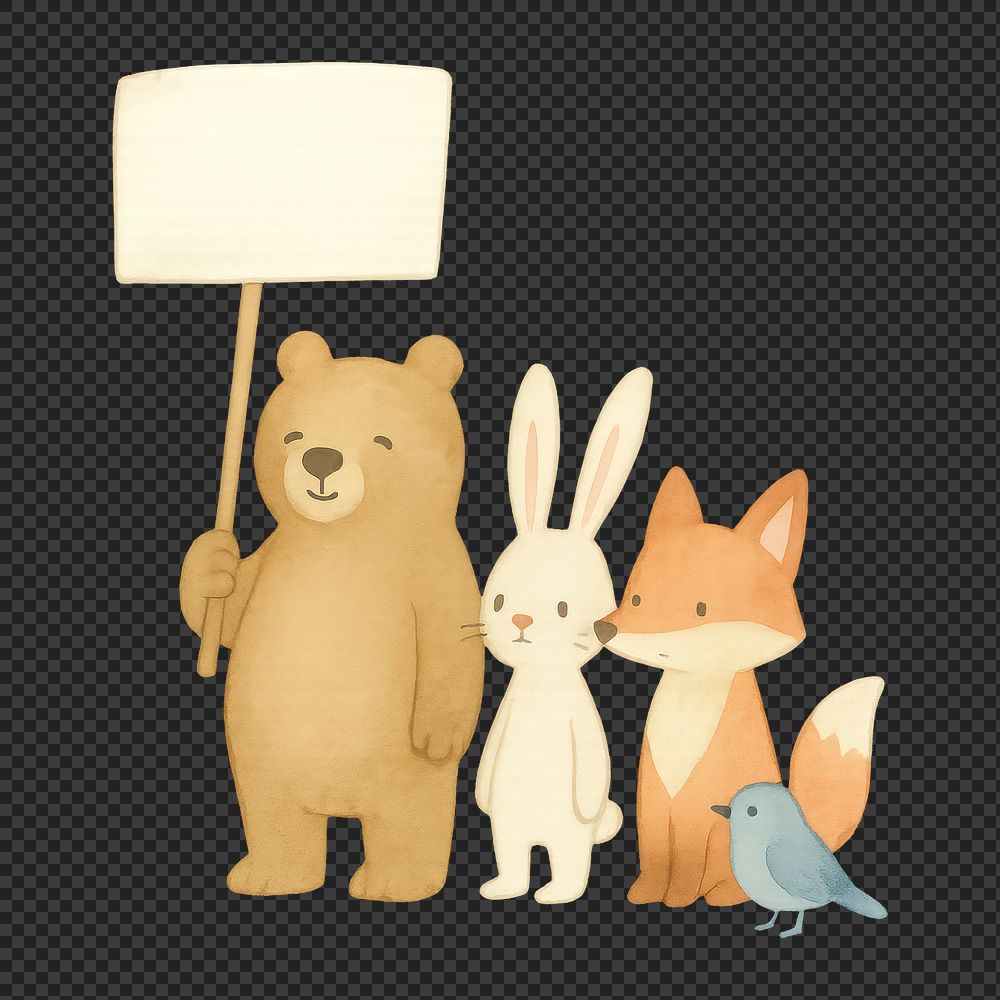 PNG Cute animals holding blank | Free PNG - rawpixel