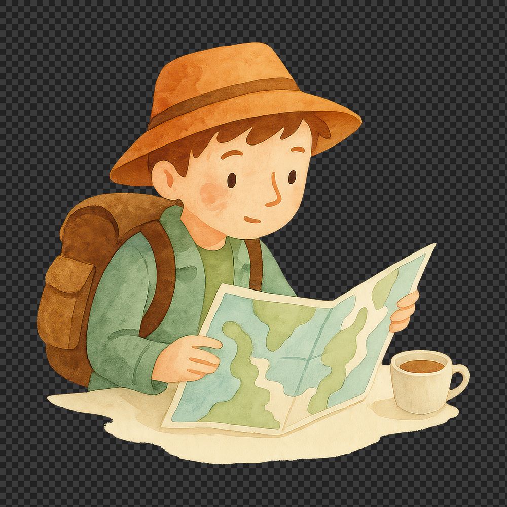 PNG Explorer reading map coffee | Free PNG - rawpixel