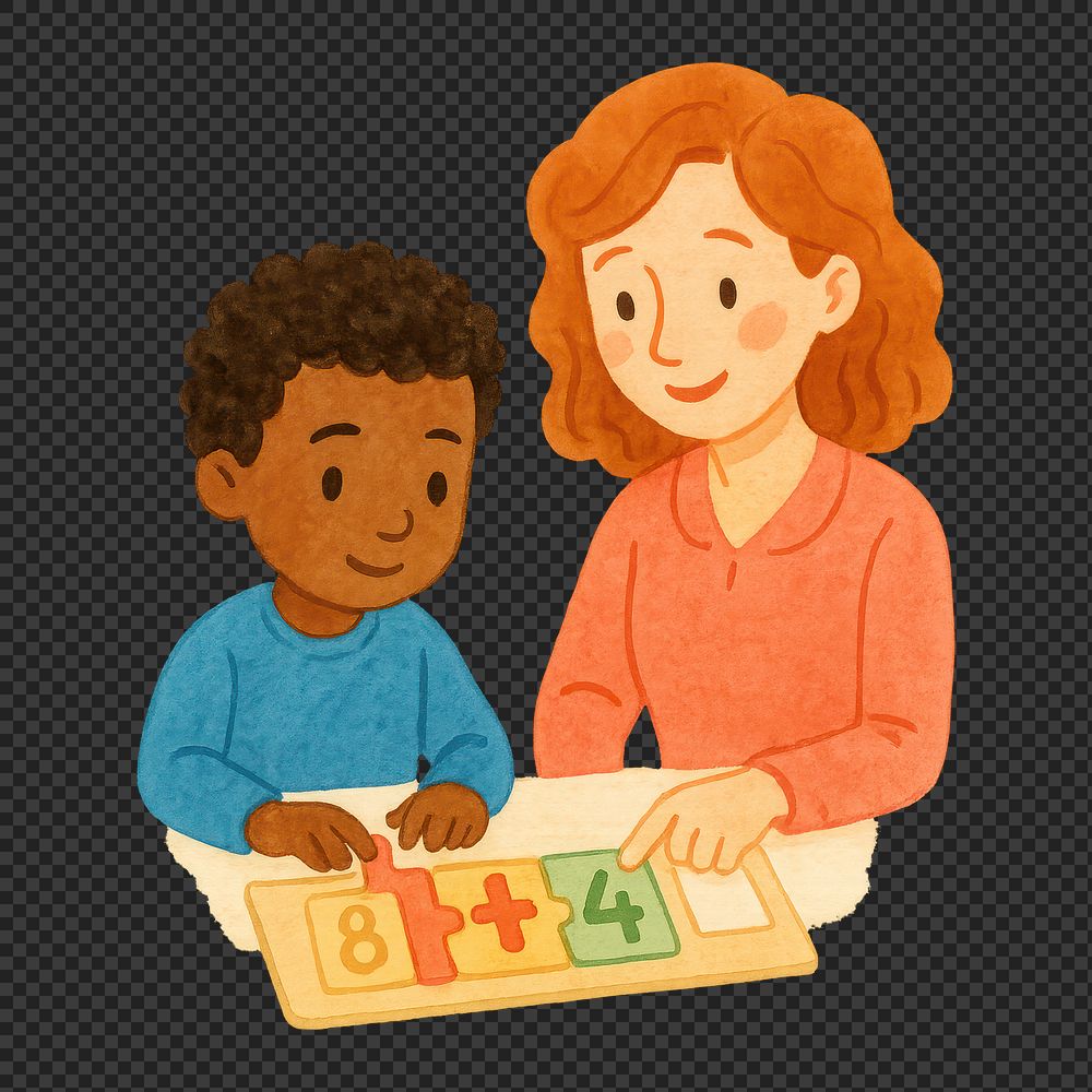 PNG Teacher helping child math | Free PNG - rawpixel