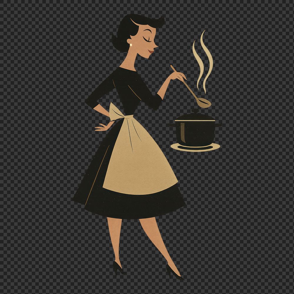 PNG Retro woman cooking illustration | Free PNG - rawpixel