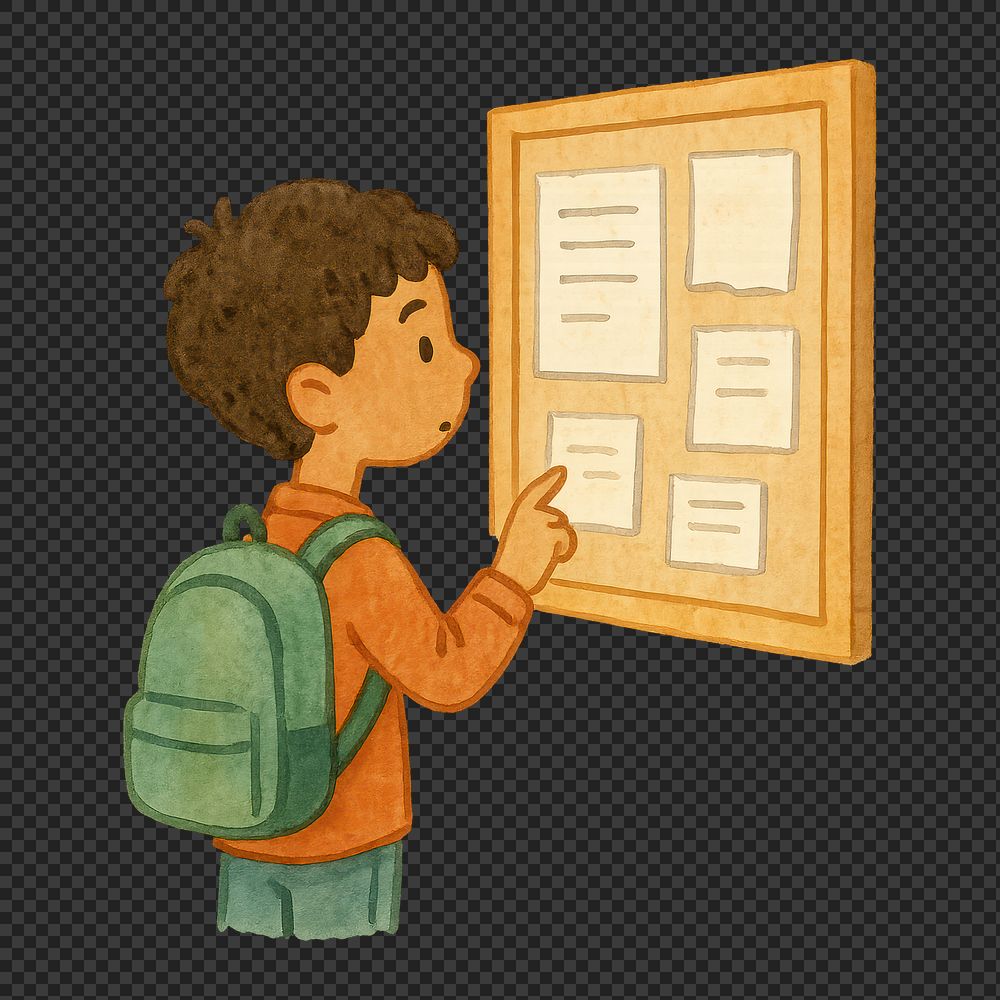 PNG Child reading bulletin board | Free PNG - rawpixel