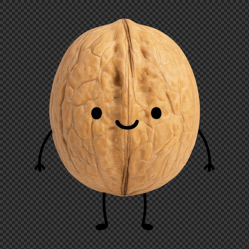 PNG Cute smiling walnut character | Free PNG - rawpixel