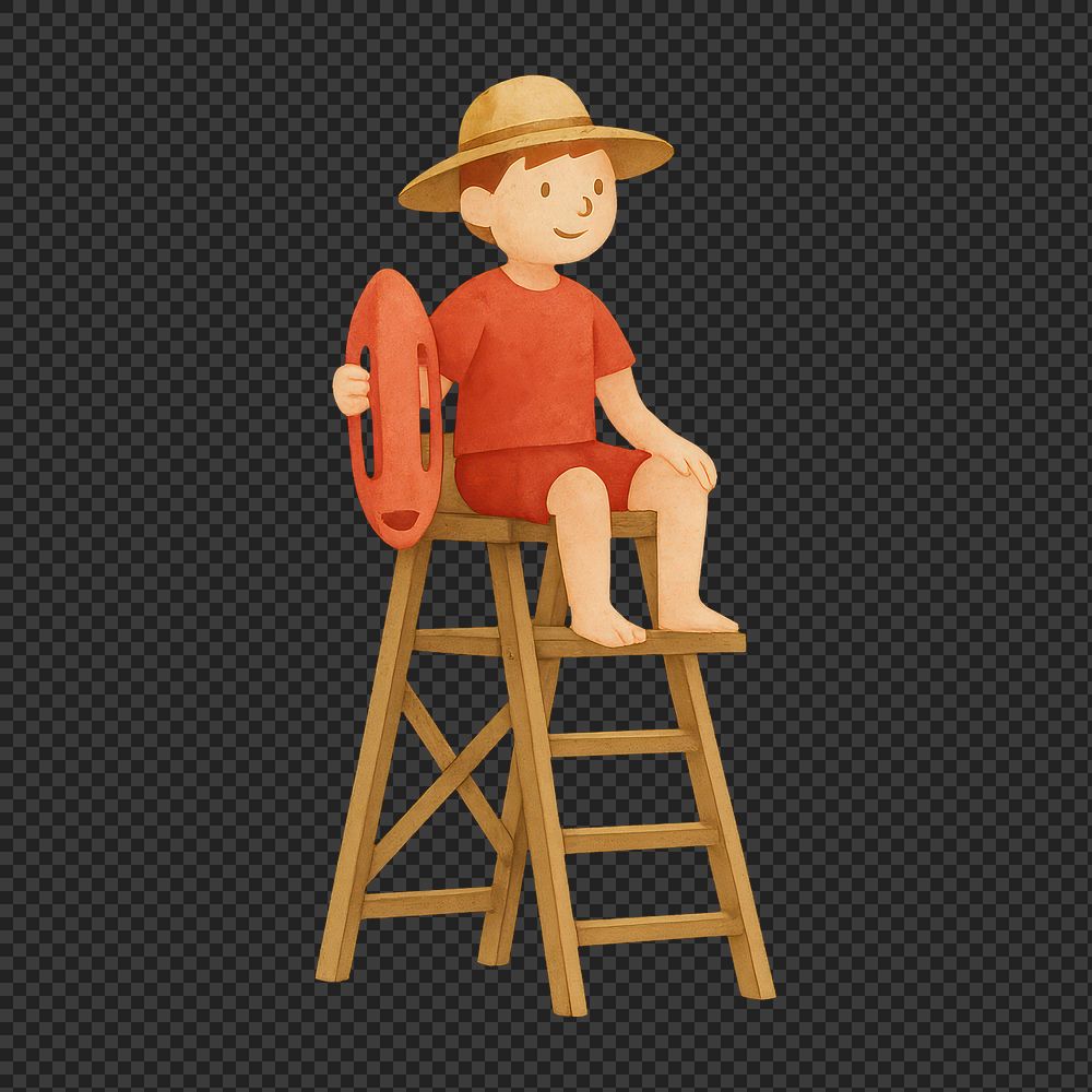 PNG Cartoon lifeguard sitting watchfully | Free PNG - rawpixel