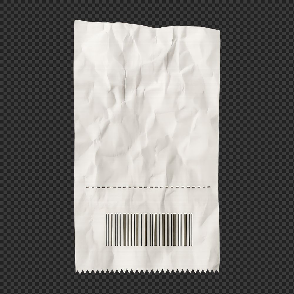 PNG Crumpled receipt with barcode | Free PNG - rawpixel