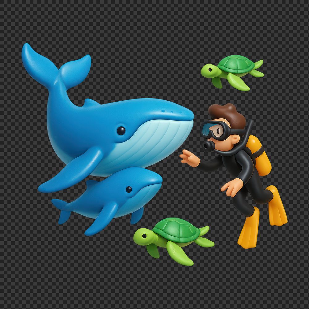 PNG Diver encounters whales underwater | Free PNG - rawpixel