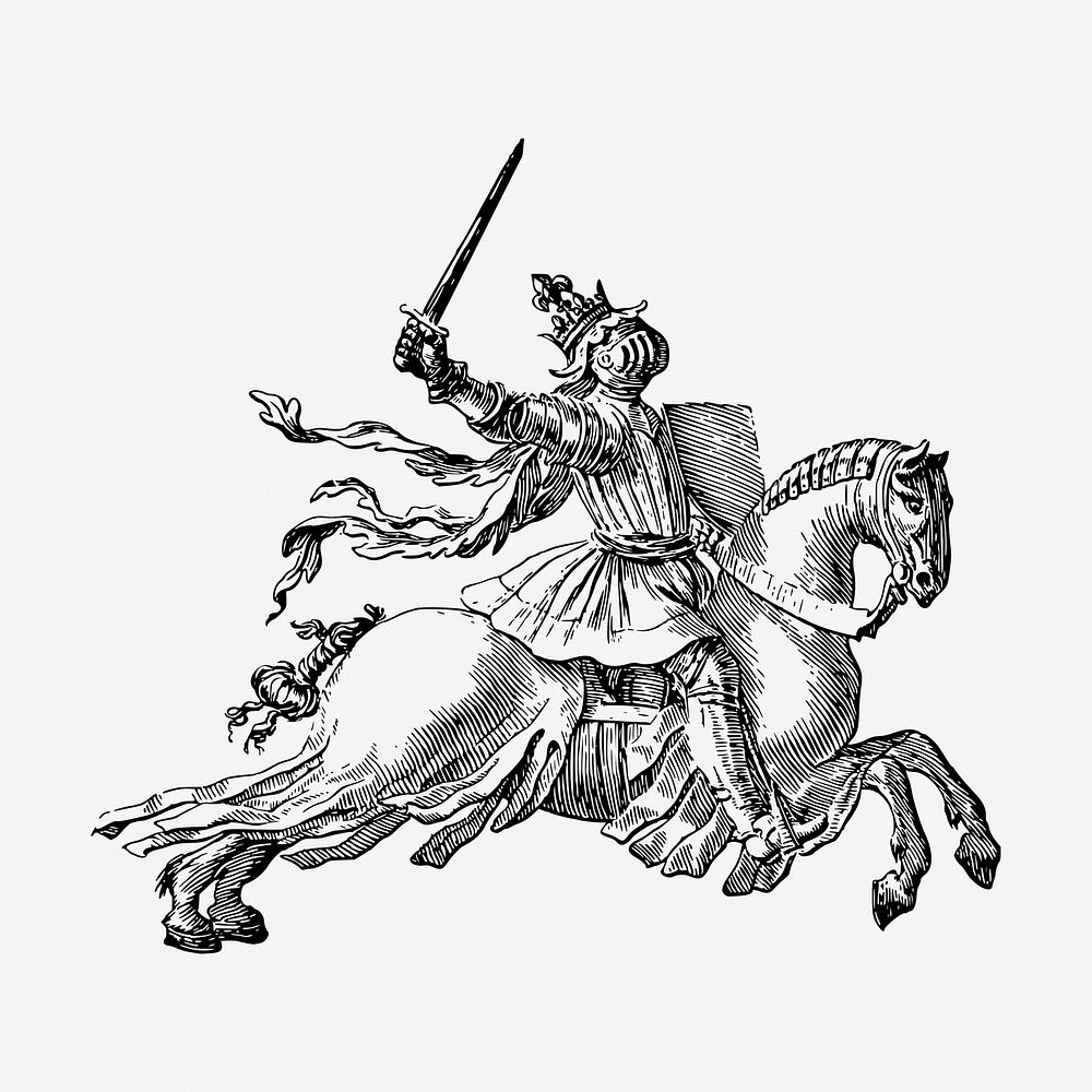 Knight riding horse drawing, medieval | Free Photo - rawpixel