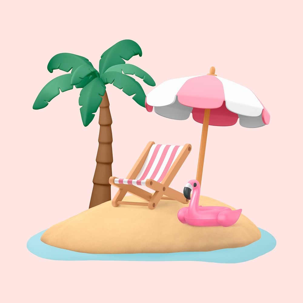 Cartoon beach vacation clipart, pink | Premium Photo Illustration ...