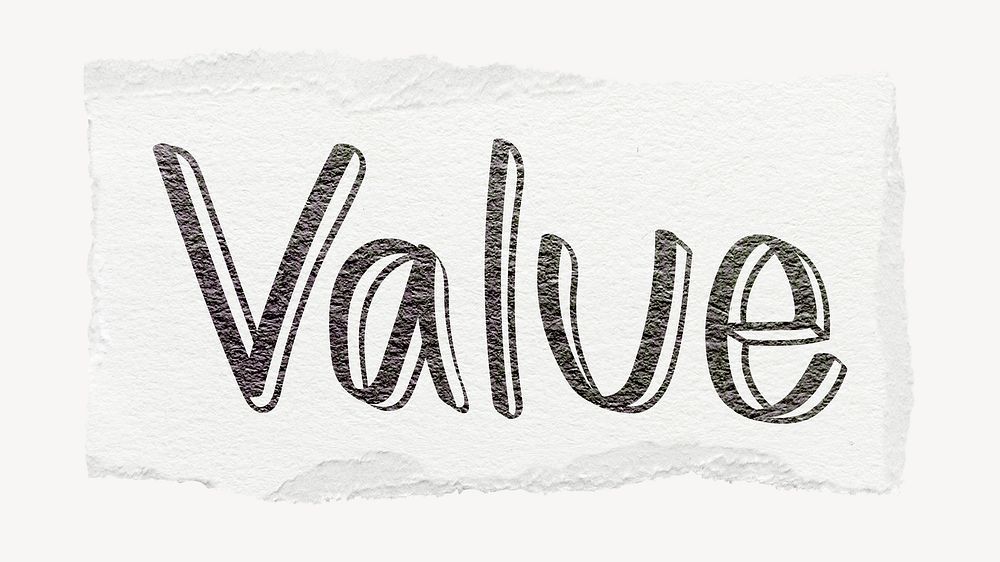 Value word, ripped paper typography | Free PSD - rawpixel