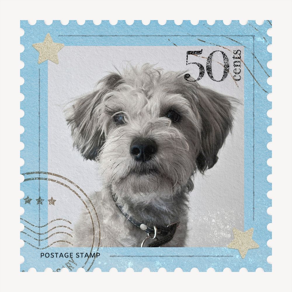 Puppy postage stamp, animal collage | Free PSD - rawpixel