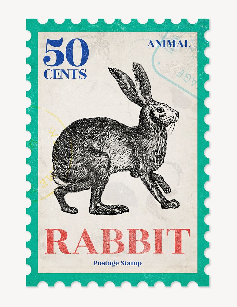 Rabbit postage stamp, animal graphic | Free Photo - rawpixel