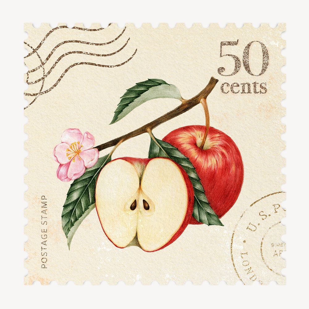 Apples postage stamp, vintage design | Free Photo - rawpixel
