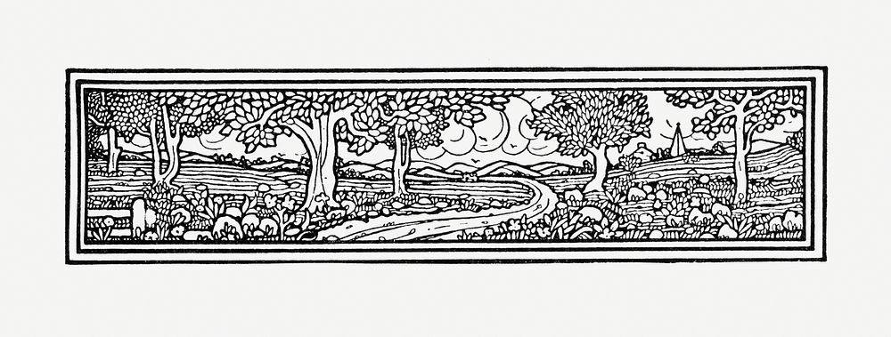 Vintage forest in frame drawing, | Free Photo Illustration - rawpixel