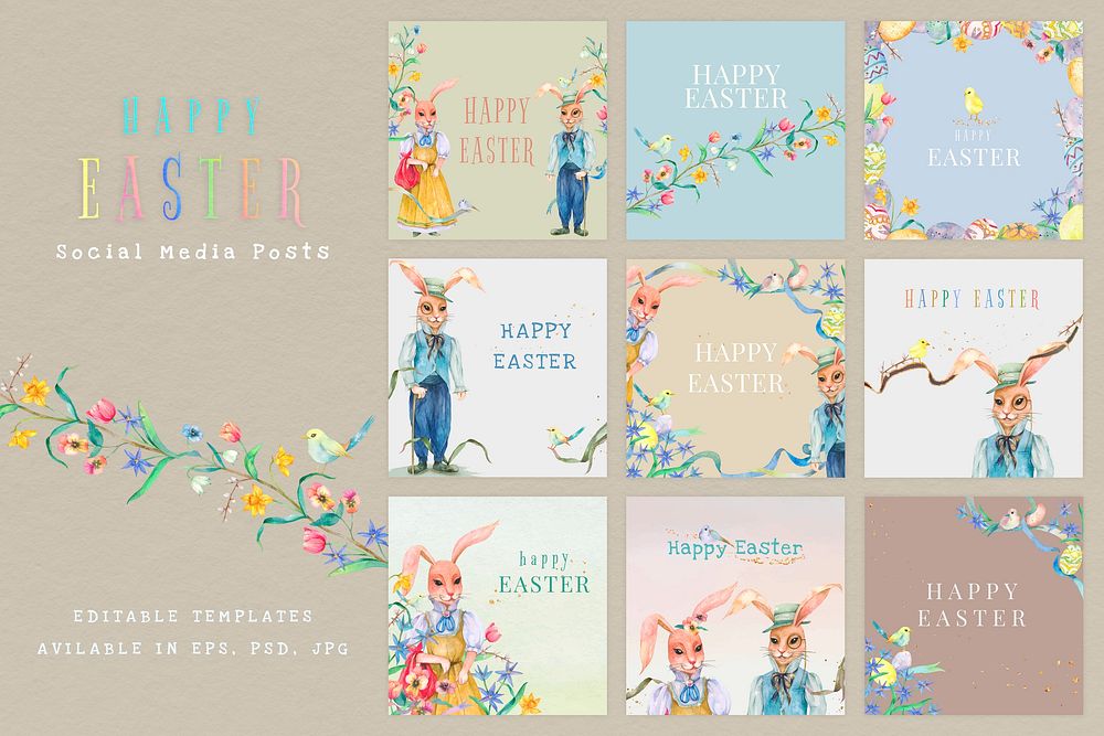Happy Easter greeting templates vector | Premium Vector - rawpixel