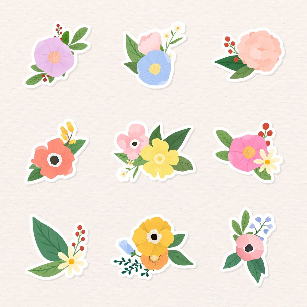 Colorful floral sticker set vector | Premium Vector - rawpixel