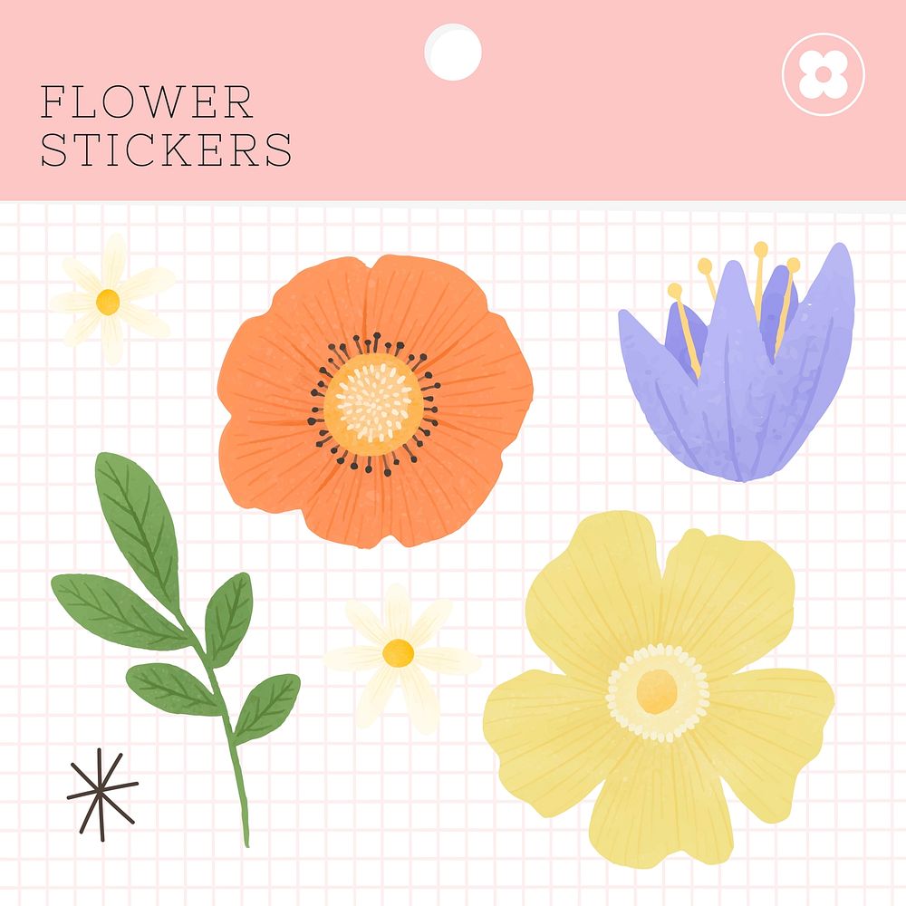 Flower stickers package vector | Premium Vector - rawpixel