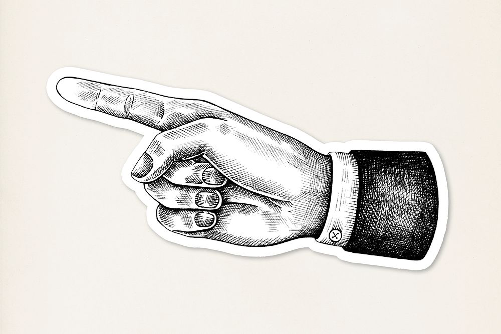 Hand drawn pointing hand sticker | Premium PSD - rawpixel