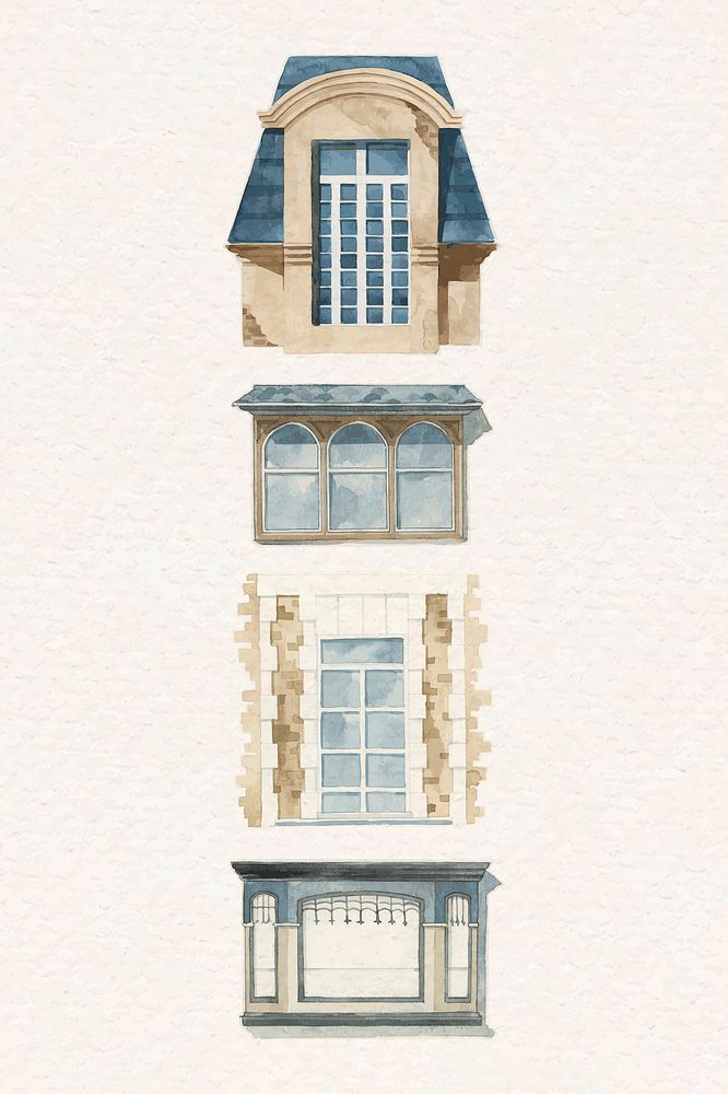 Vector vintage European window architecture | Free Vector - rawpixel