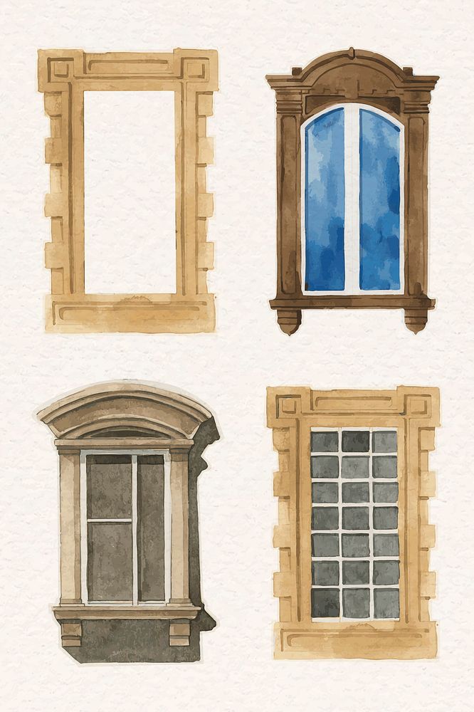 Old European window architecture watercolor | Free Photo - rawpixel