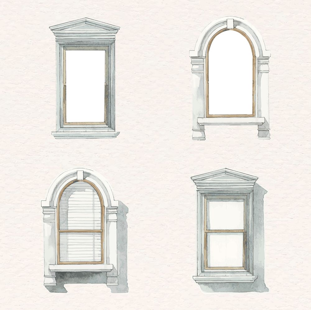 Vintage window architecture watercolor illustration | Free Photo - rawpixel