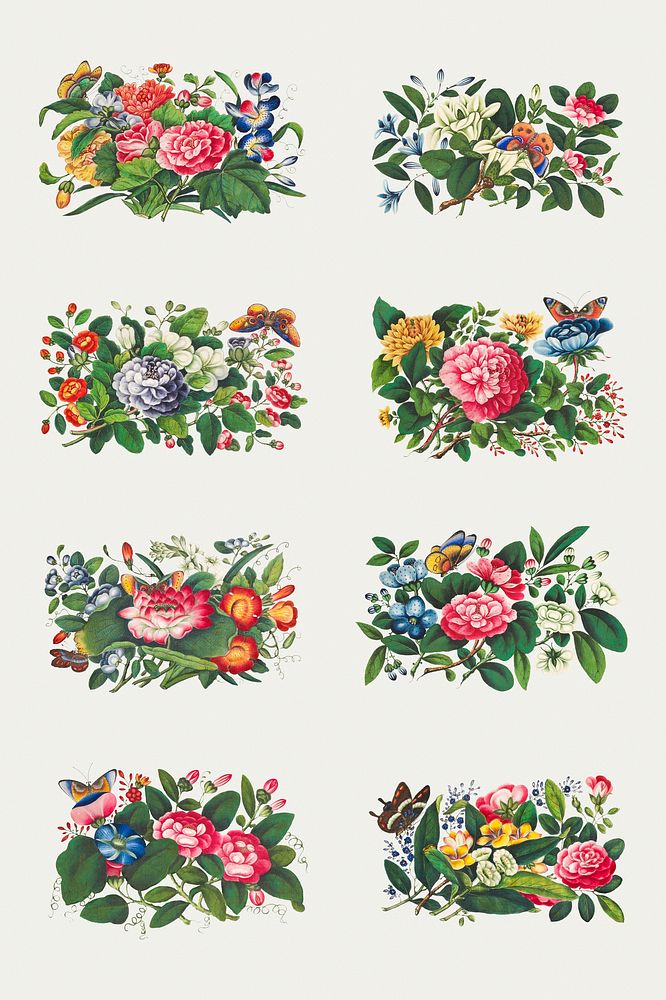 Beautiful vintage Chinese flower arrangements | Premium PSD - rawpixel